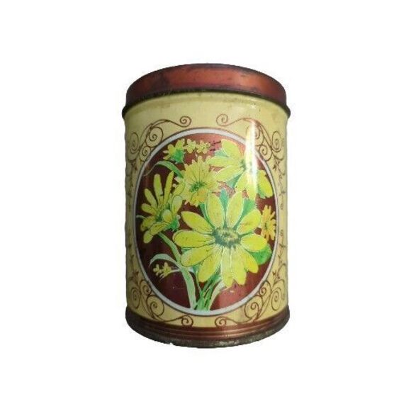 Accents | Vintage Daffodil Daisy Tin Candy Container 5 Copper And Cream ...